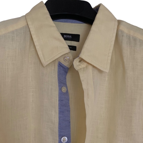 Hugo Boss | Shirts | Hugo Boss Mens Yellow Linen Dress Shirt Medium ...